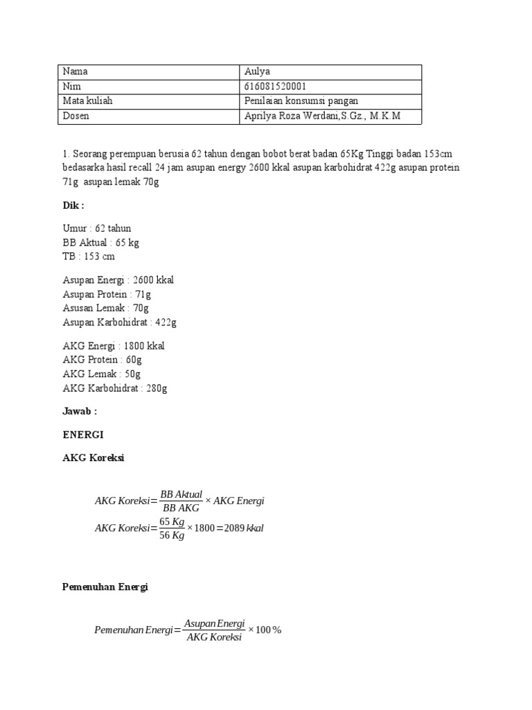 Aulya - 616081520001 - PKP - Penggunaan Akg | PDF | Kesehatan Holistik | Sains & Matematika