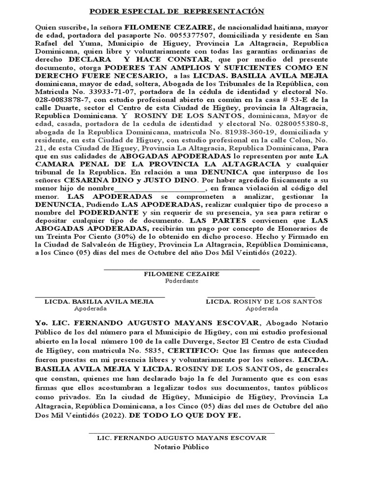 Poder de Representacion Golpes | PDF | República Dominicana | Justicia