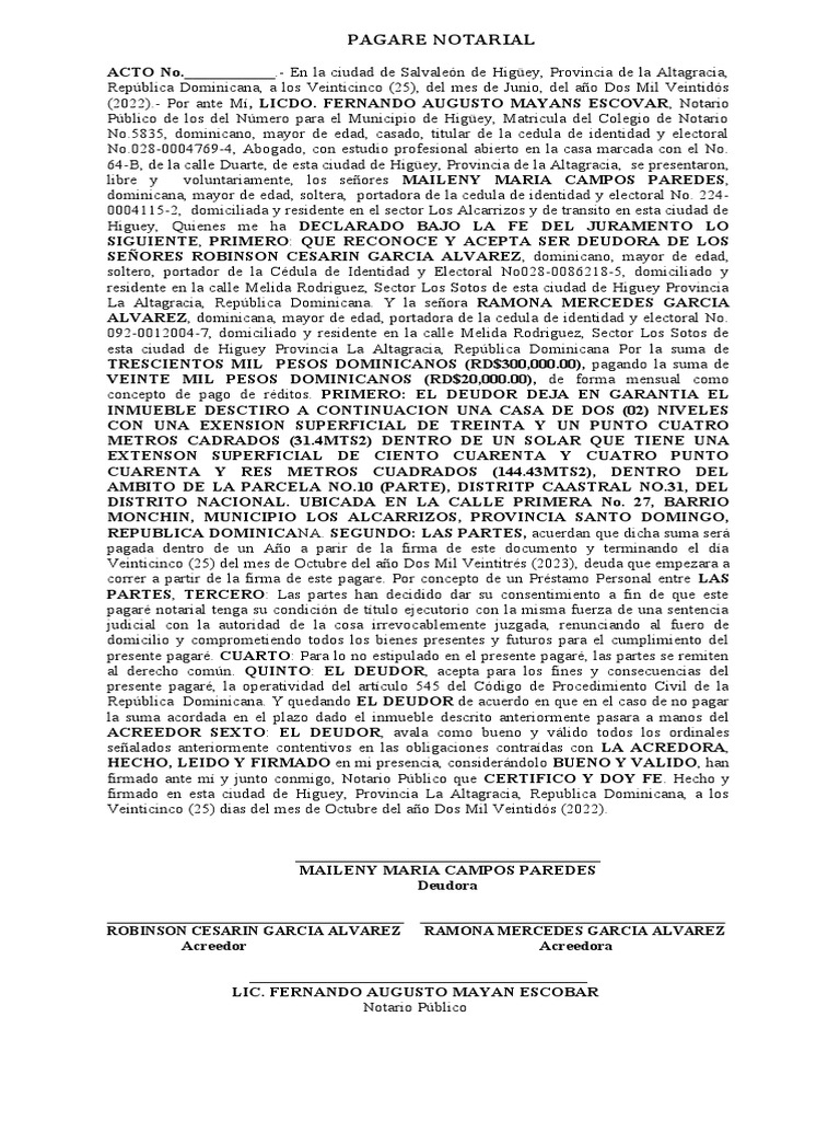 Pagare Notarial Fabio | PDF | Pagos