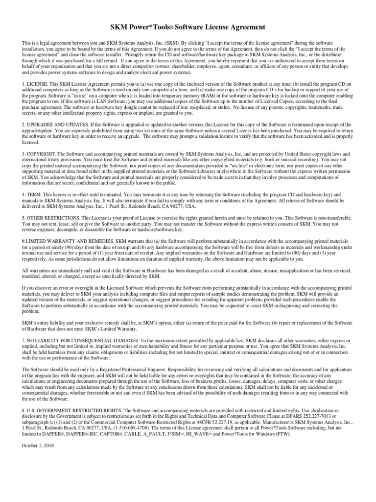 SKM PTW Software Agreement | Download Free PDF | Copyright | License