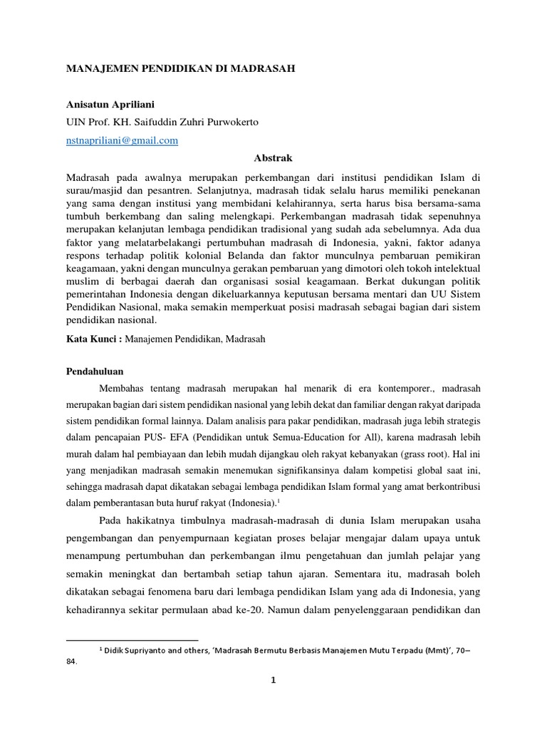 Artikel Manajemen Pendidikan Di Madrasah | PDF