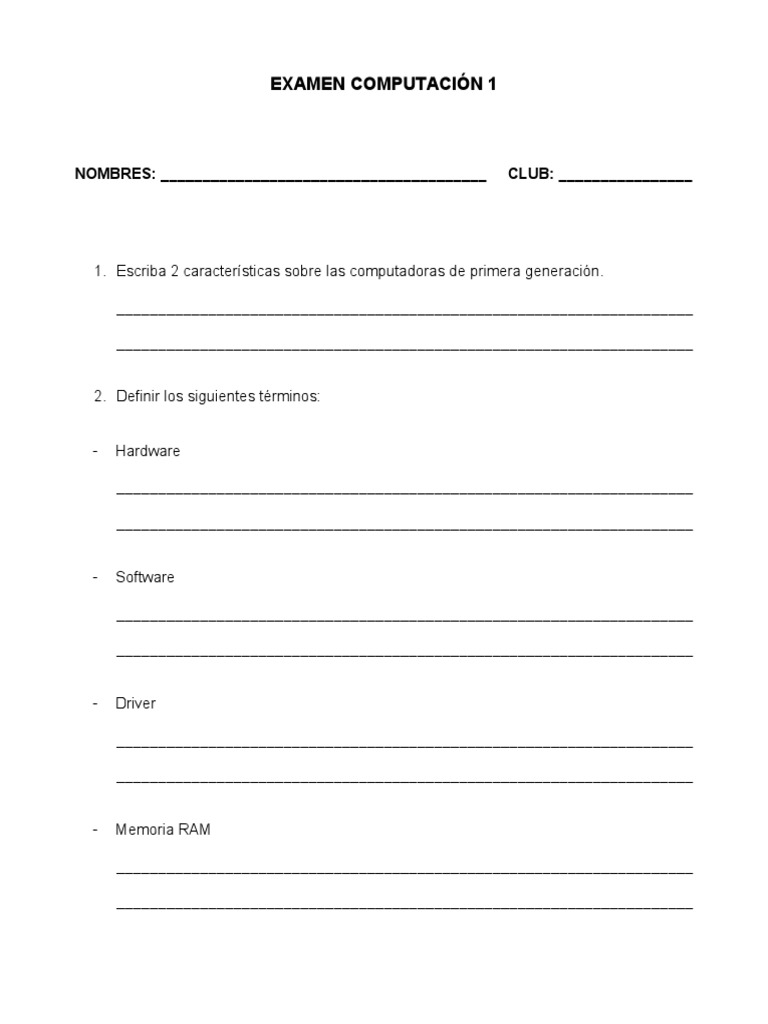 Examen Computación 1 | PDF
