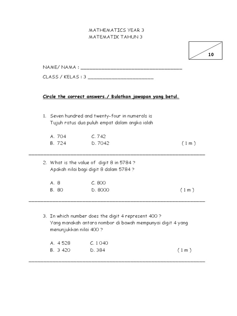 Mathematics Year 3 | PDF