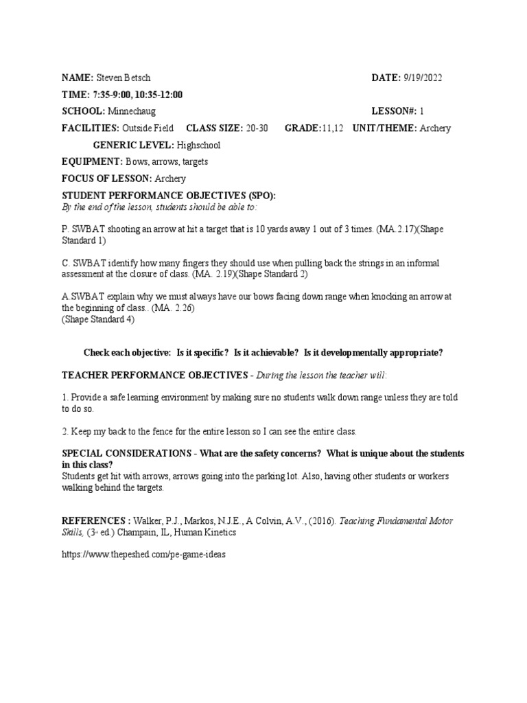 Archery Lesson Plan | PDF | Archery | Bow And Arrow