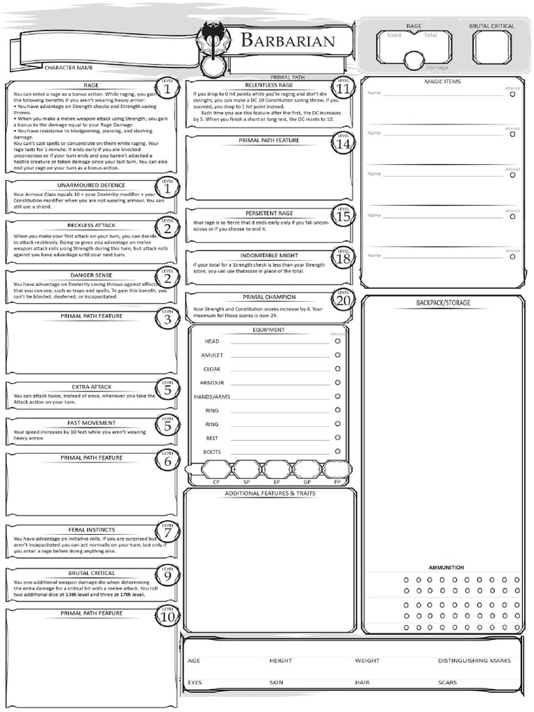 Ficha Barbaro D&D 5 | PDF