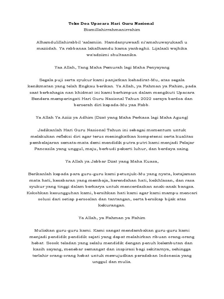 Teks Doa Upacara Hari Guru Nasional | PDF | Agama & Spiritualitas