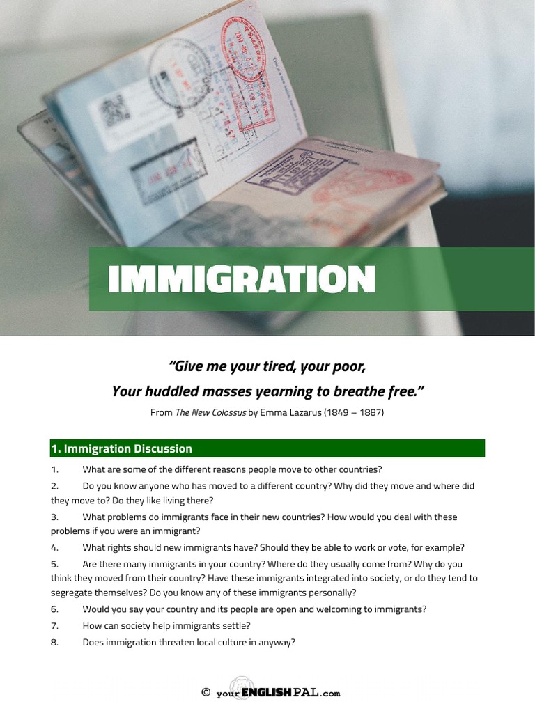 Your English Pal ESL Lesson Plan Immigration v2 | PDF | Immigration ...