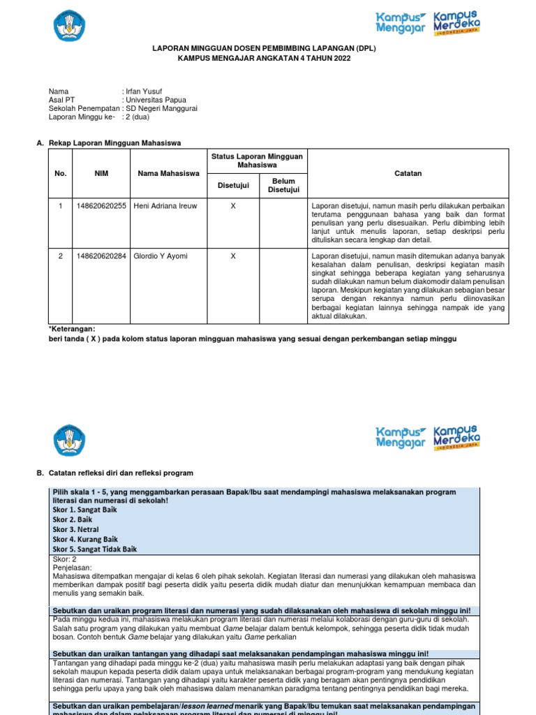 Laporan Mingguan DPL (Minggu 2) | PDF