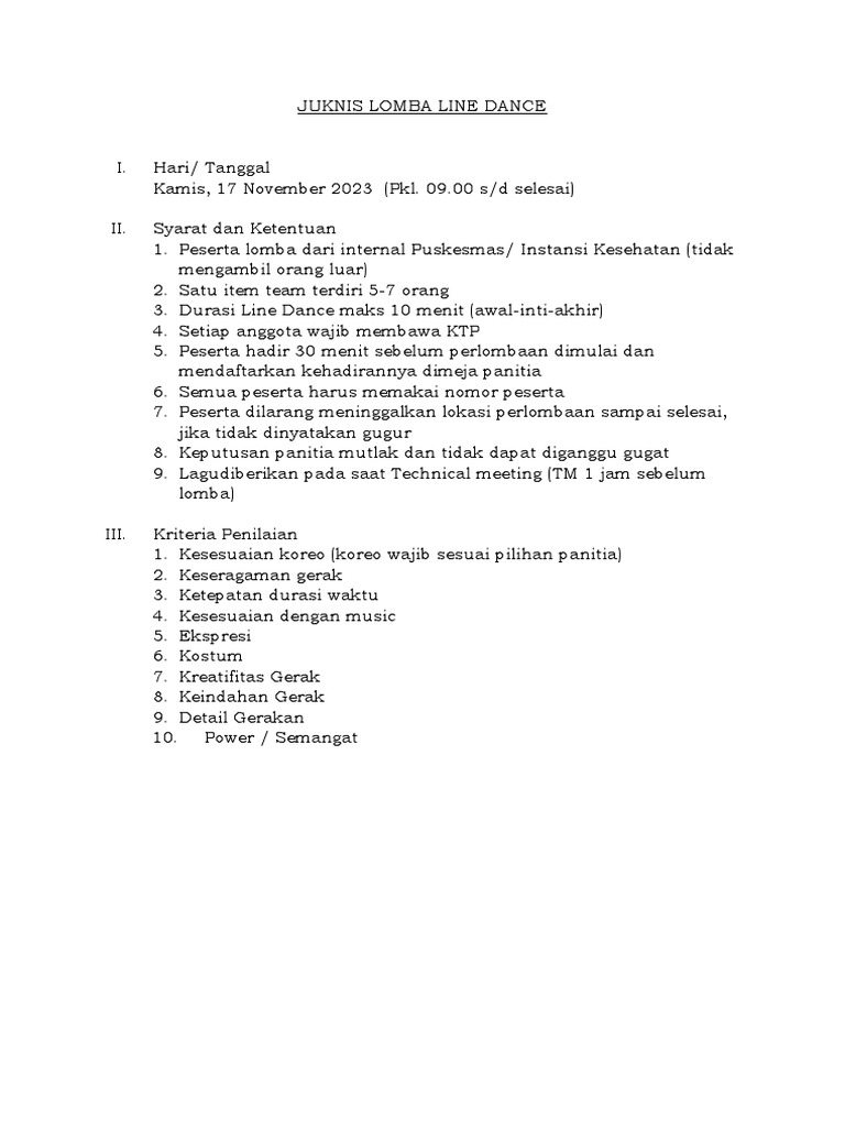 Juknis Lomba Line Dance 2023 | PDF