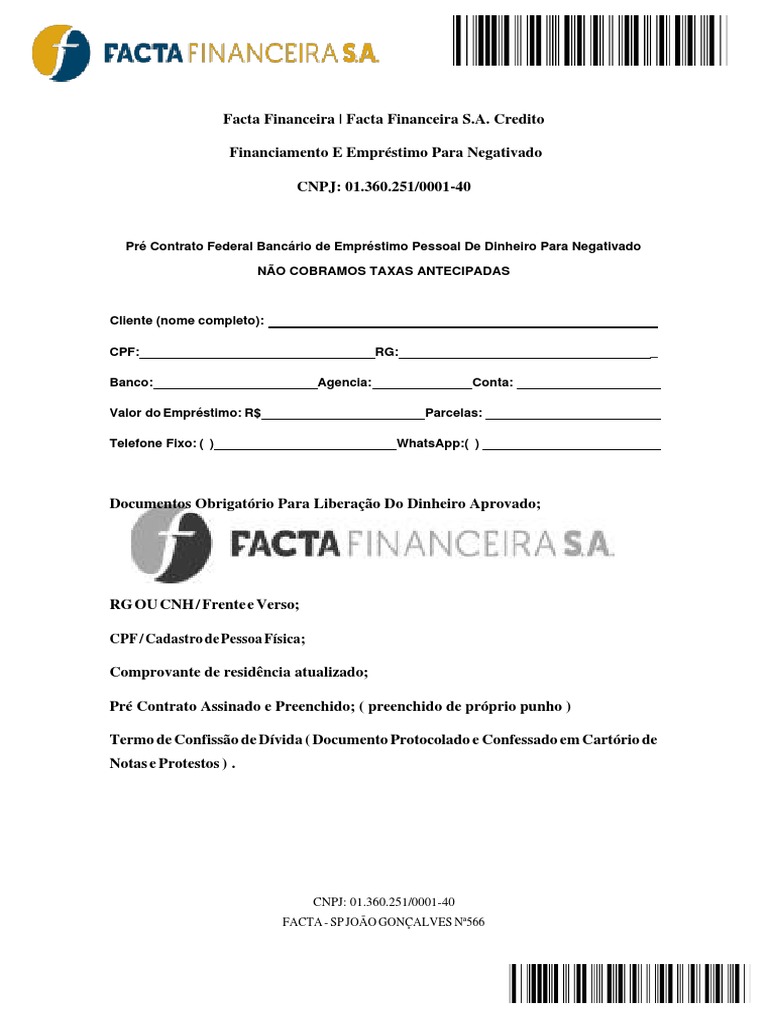Contrato Facta Financeira-Empréstimo Pessoal | PDF | Empréstimos | Crédito