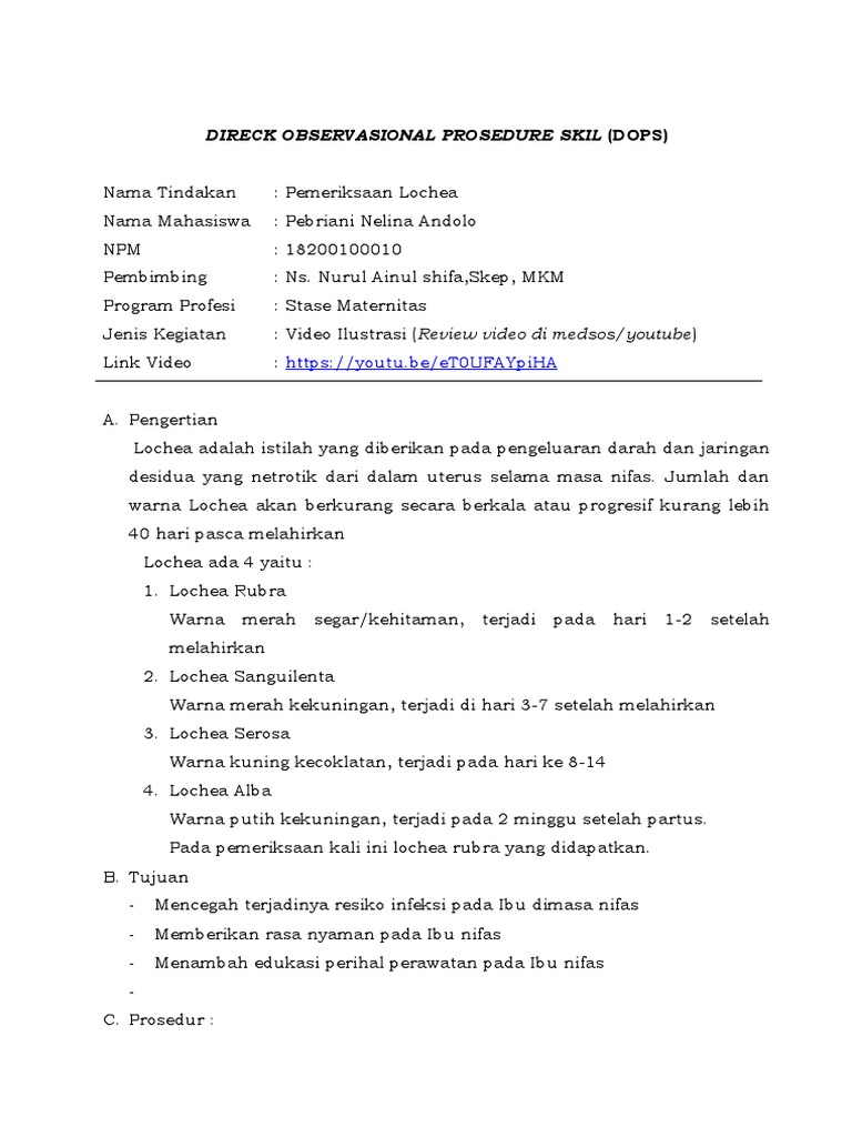 Ilustrasi Pemeriksaan Lochea | PDF