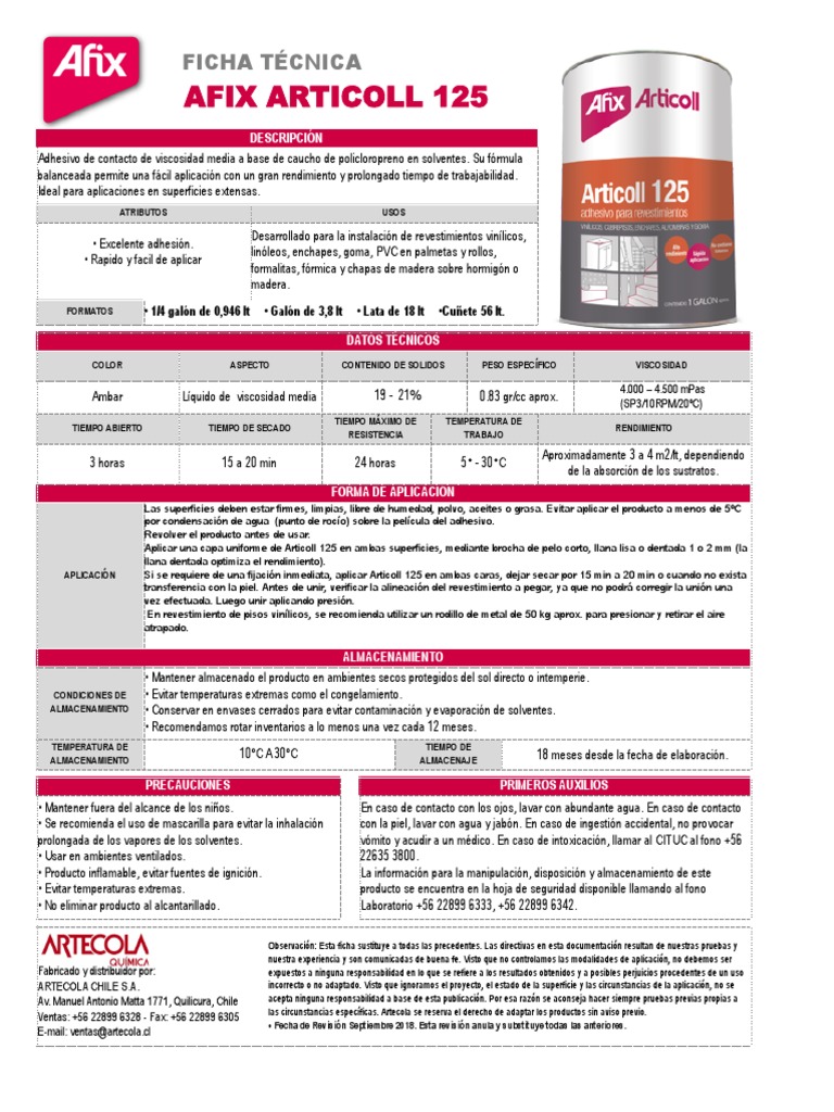 Afix Articoll 125 TDS | PDF | Agua | Química