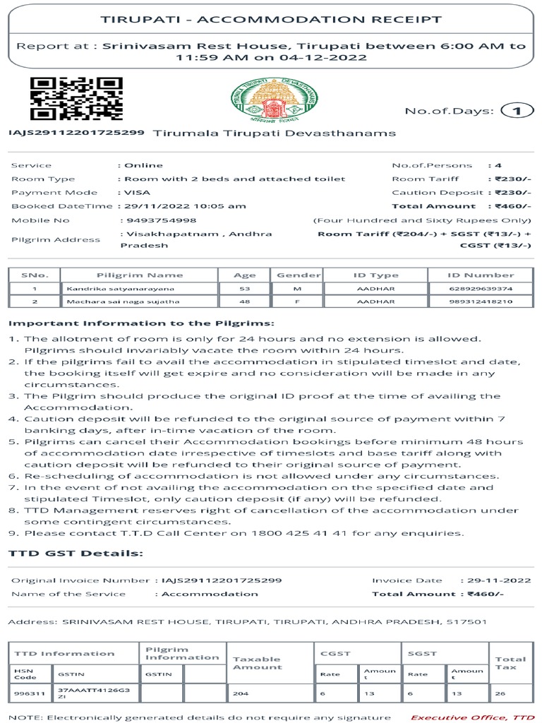 Accommodation Receipt | PDF