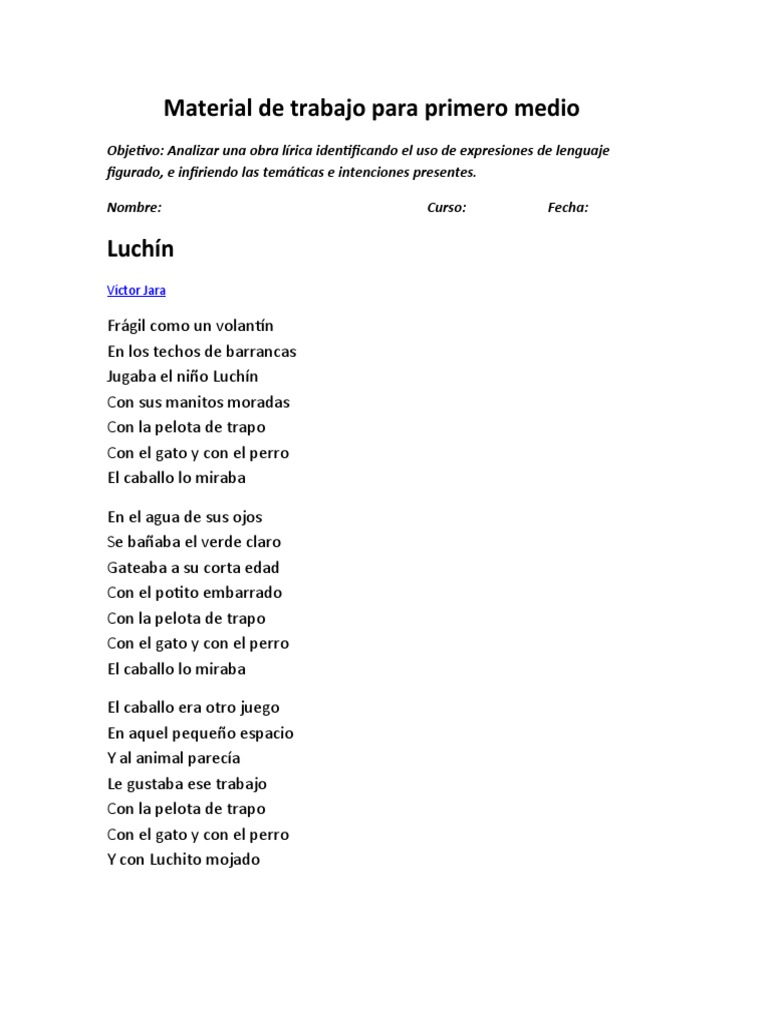 Análisis de "Luchín" de Víctor Jara | PDF | Artes del Lenguaje y ...
