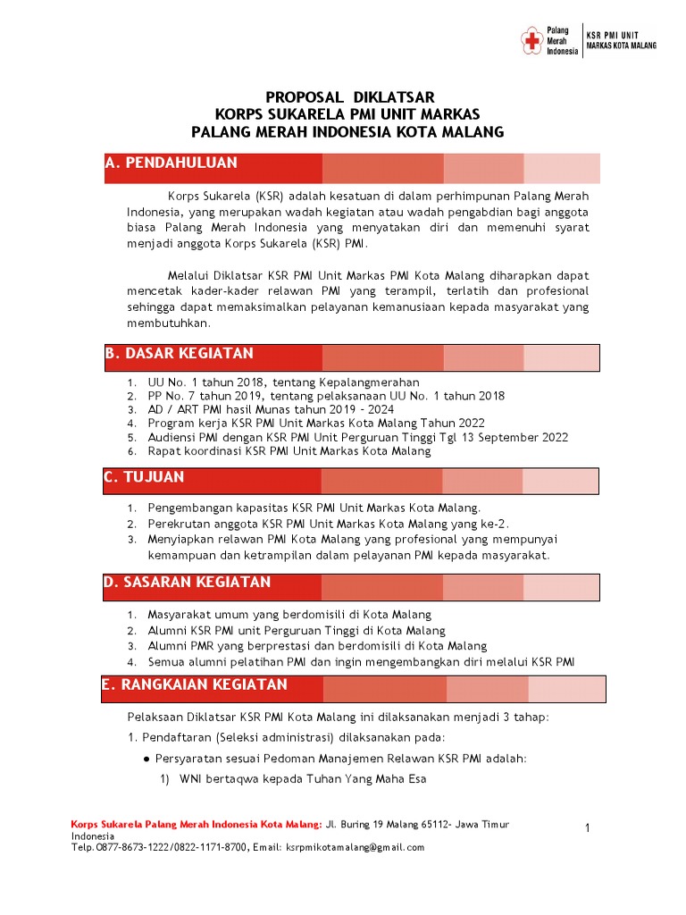 Proposal Diklatsar KSR PMI Malang | PDF