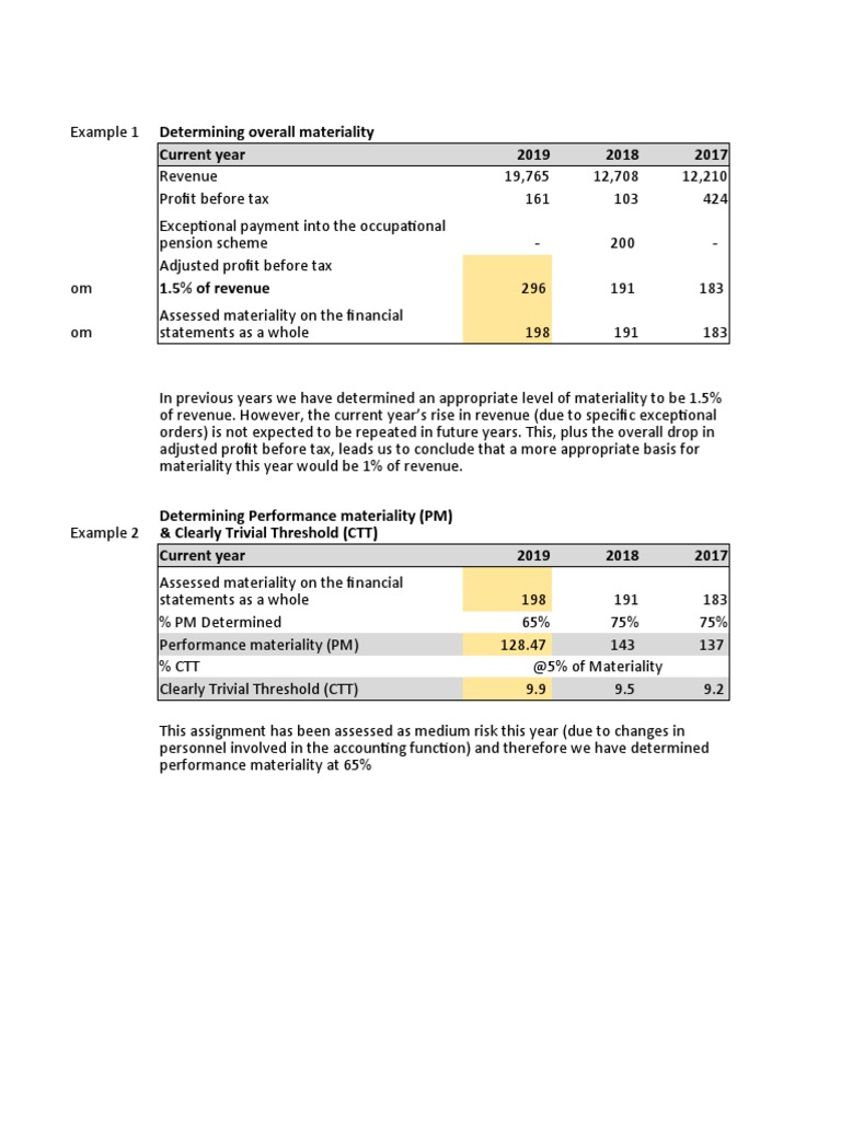 Materiality, PM, CTT - Exercise | PDF