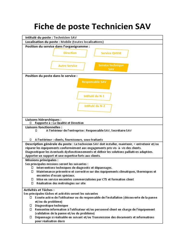 Fiche de Poste Technicien SAV | PDF | Informatique