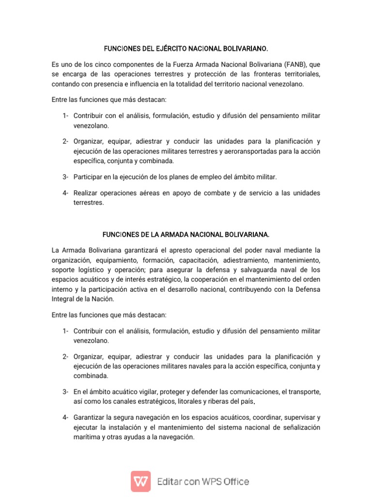 Análisis de Las Funciones de La FANB | PDF | Venezuela | Relaciones ...
