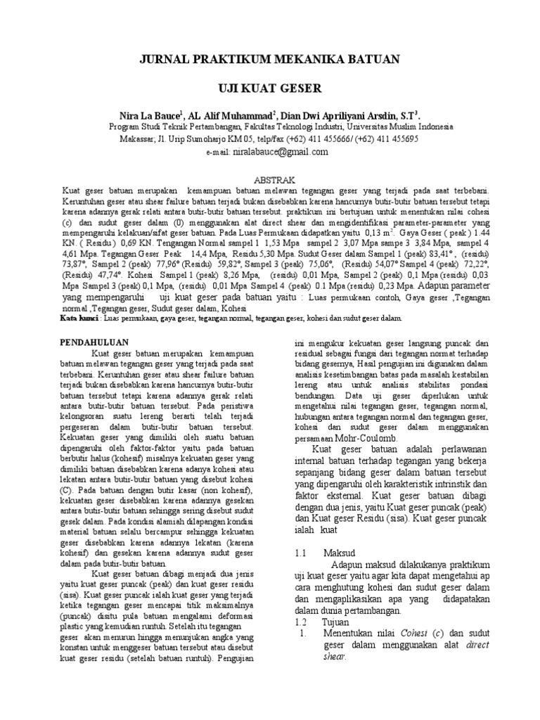 Uji Kuat Geser Batuan: Metode dan Hasil | PDF