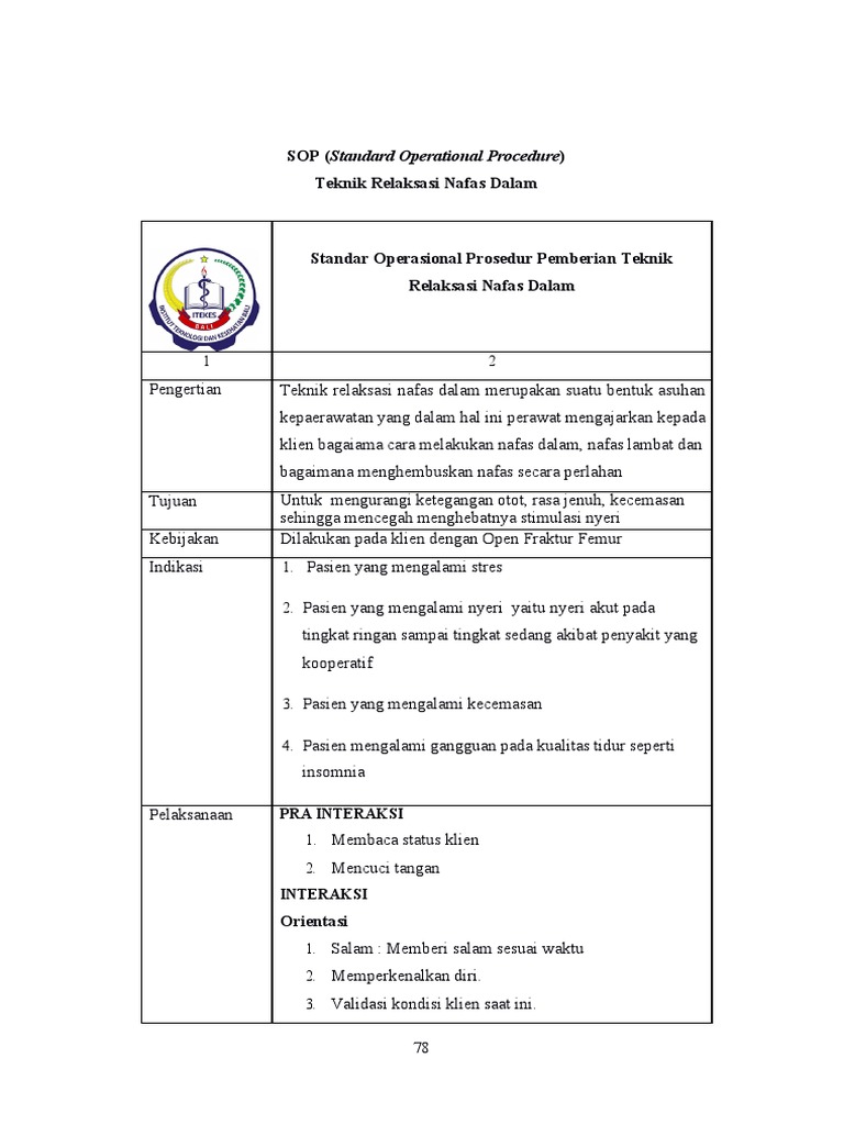 SOP Relaksasi Nafas Dalam | PDF