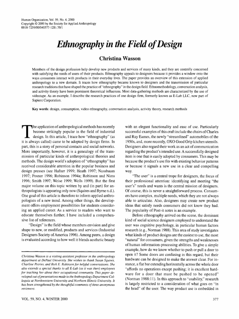Ethnography in The Fiekl of Design | PDF | Ethnography | Anthropology