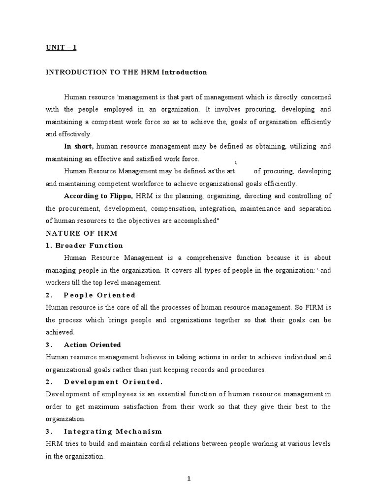 HRM Unit 1 | PDF | Human Resource Management | Human Resources