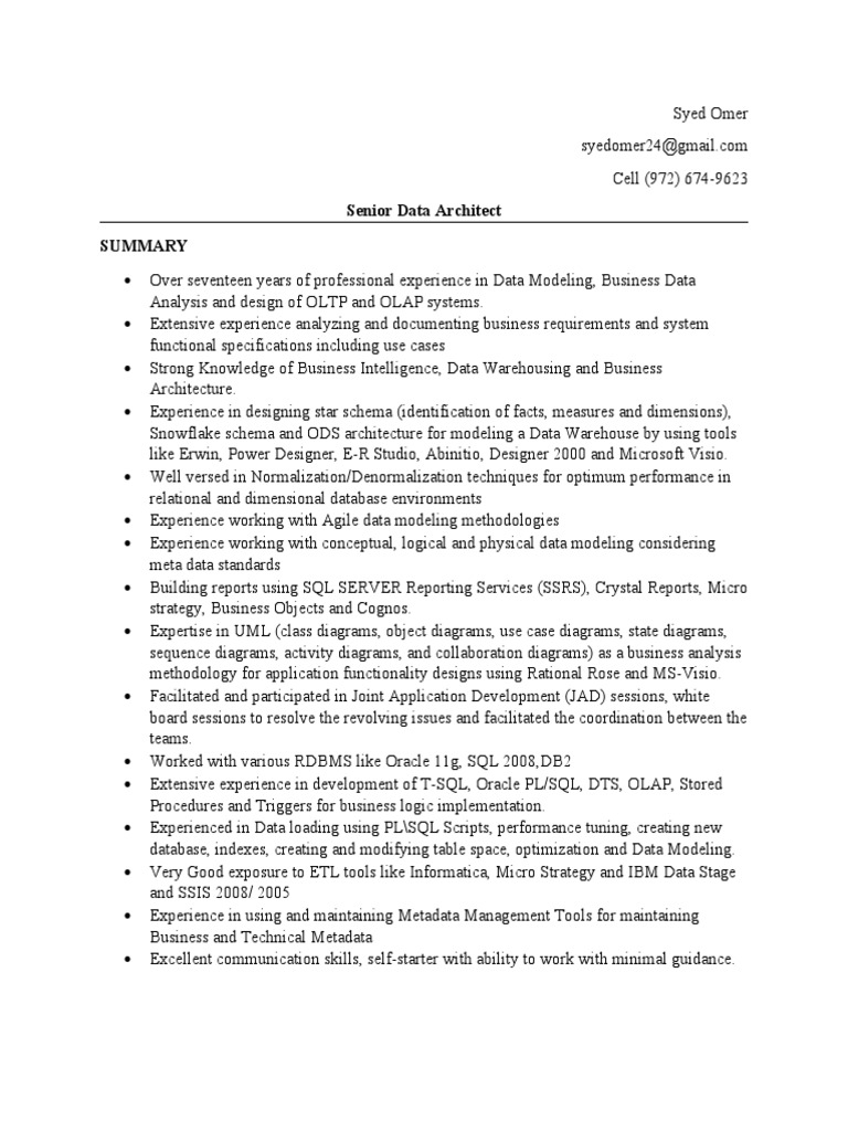 Syed Omer-Resume | Download Free PDF | Databases | Data Warehouse Syed Omer-Resume | Download Free PDF | Databases | Data Warehouse