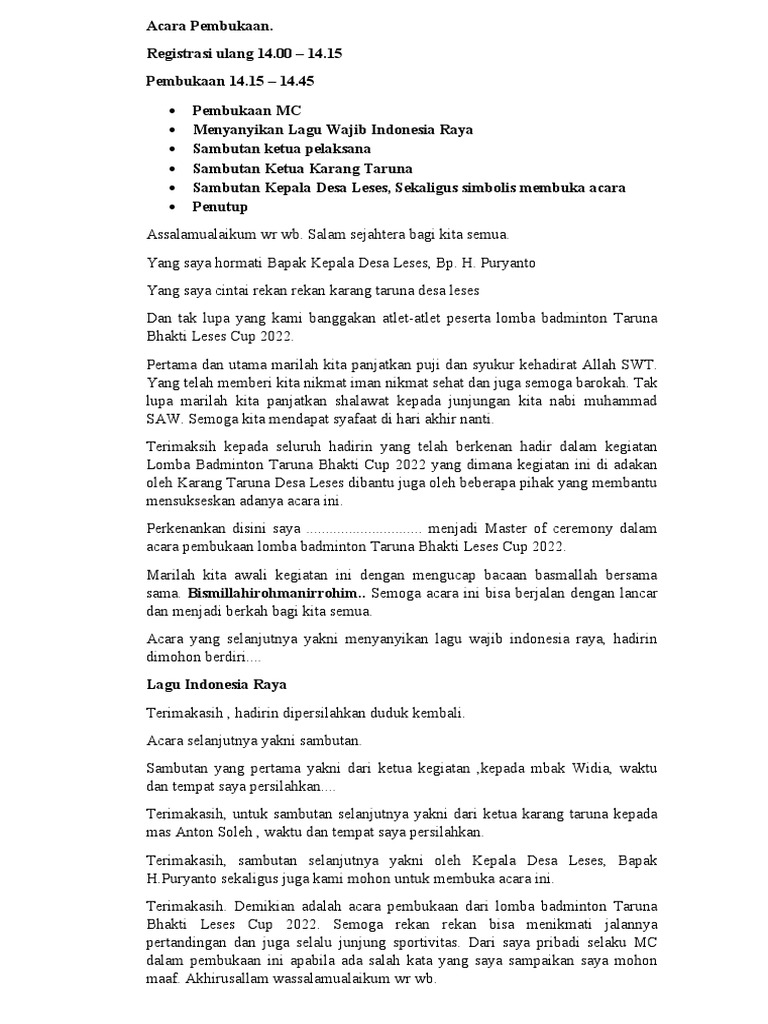 Mc Acara Pembukaan Pdf