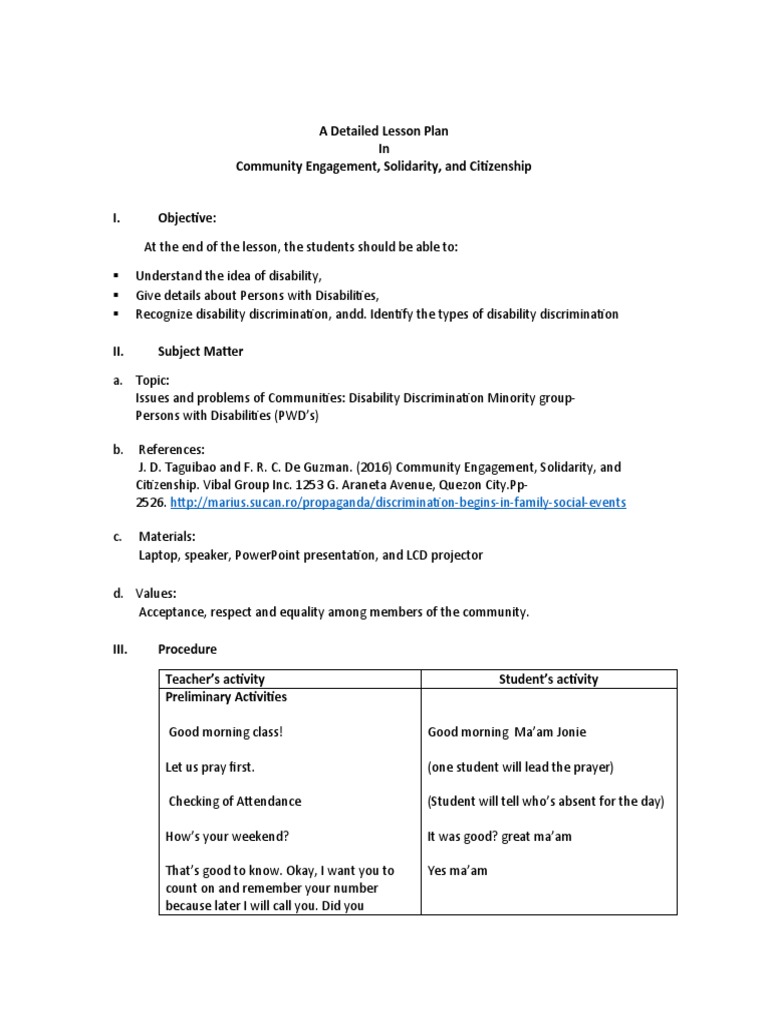 Disability Awareness and Discrimination Lesson | PDF | Disability ...