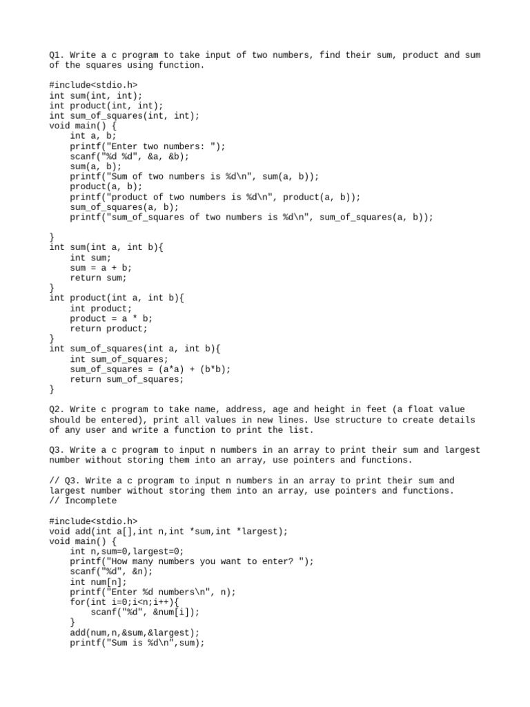 C Programminng Question Bank Pdf Pointer Computer Programming Matrix Mathematics