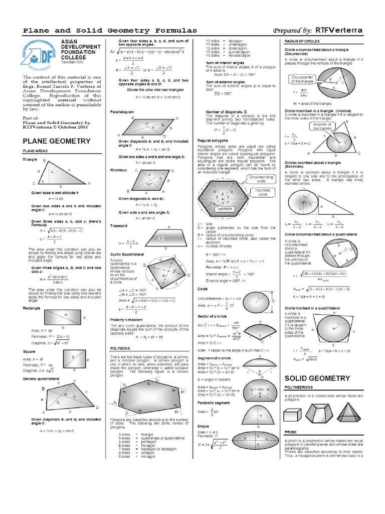 Solid Mensuration Formulas | PDF