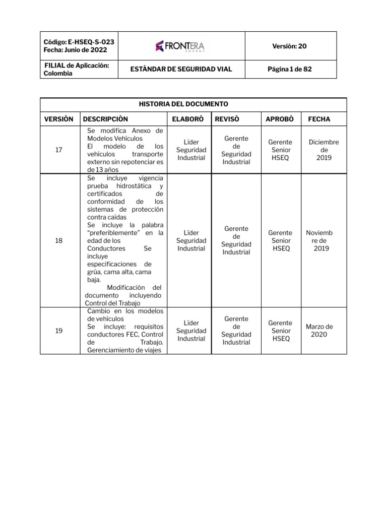 E-Hseq-S-023 Estandar de Seguridad Vial | Descargar gratis PDF ...