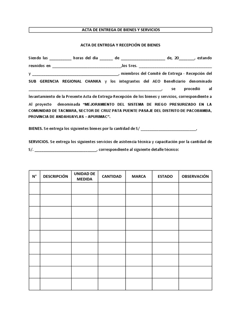 Acta de Entrega | PDF