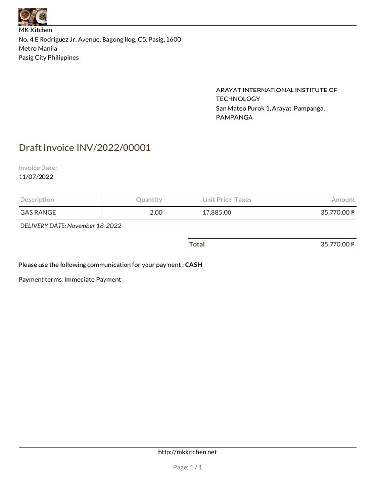 Draft Invoice INV - 2022 - 00001 | PDF