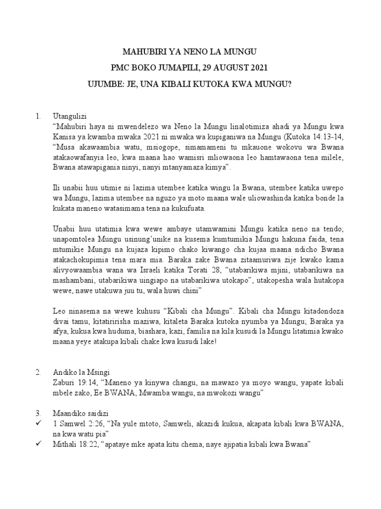 Kibali - PMC Boko Jumapili 29082021 | PDF
