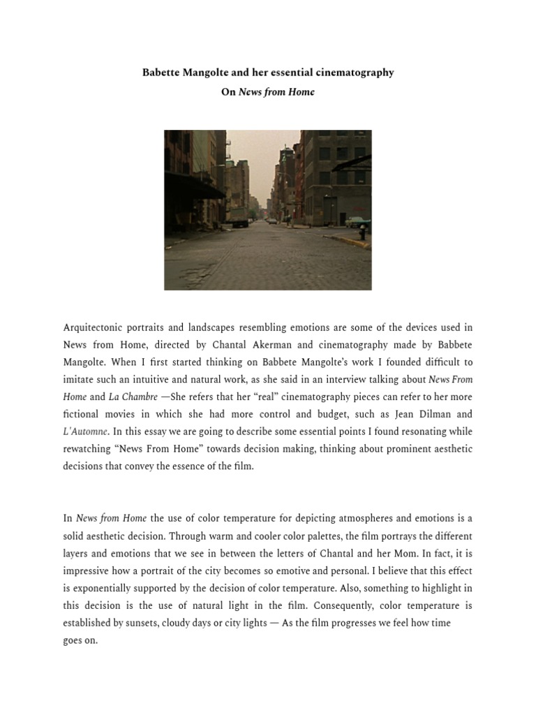 Babette Mangolte and Her Essential Cinematography | PDF | Cinematography