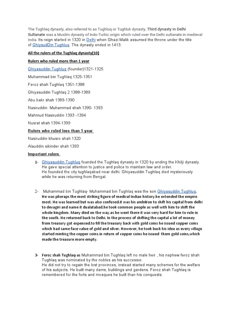 The Tughlaq Dynasty | PDF | South Asia