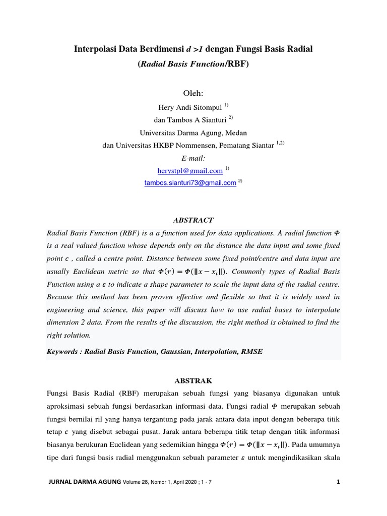 Interpolasi Data Berdimensi D 1 Dengan Fungsi Basis Radial (Radial Basis Function/RBF) | PDF