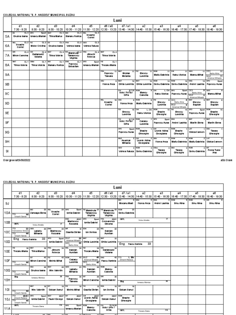 Orar General Clase | PDF