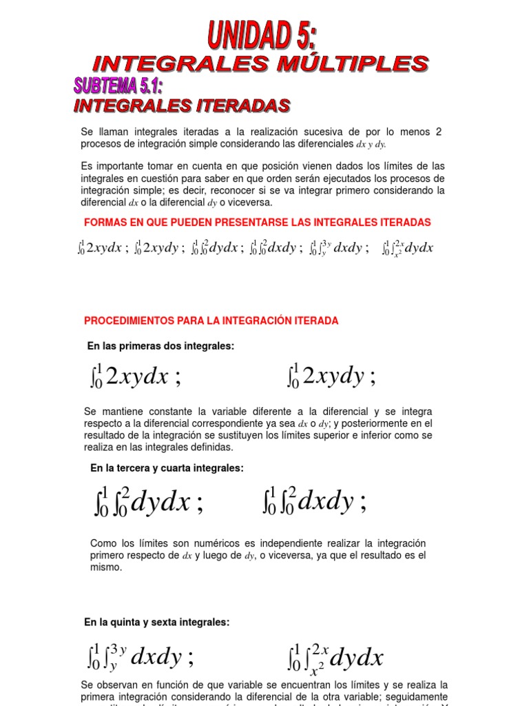 Integrales Iteradas: Teoría y Ejemplos | PDF | Integral | Objetos ...