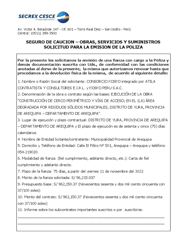 Solicitud Obras Publicas RG008-RG017 | PDF | Seguro | Póliza de seguros
