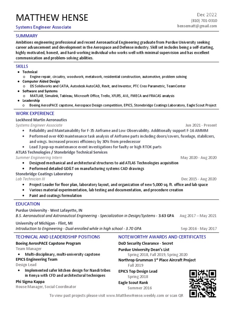 Matthew Hense Resume 2022 | PDF | Aerospace | Engineering