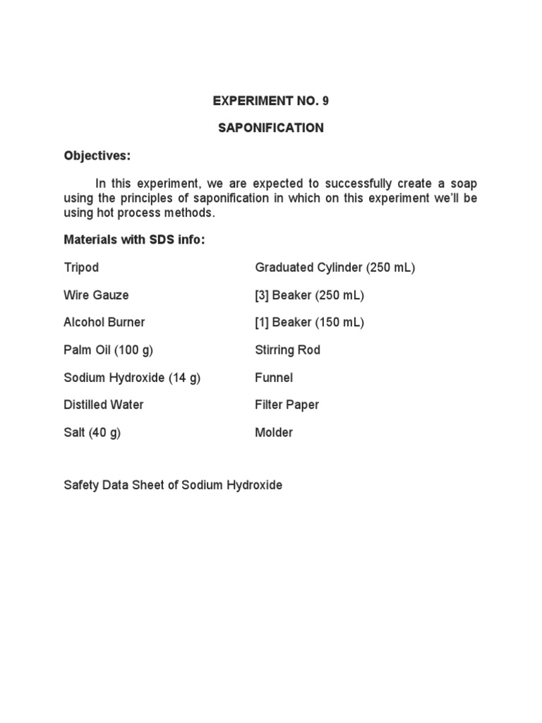 Saponification Experiment and Soap Production | PDF | Soap | Sodium ...