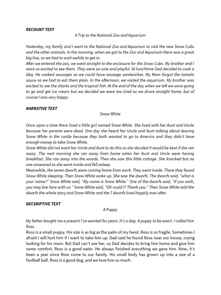 Recount Text | Download Free PDF | Snow White | Foods
