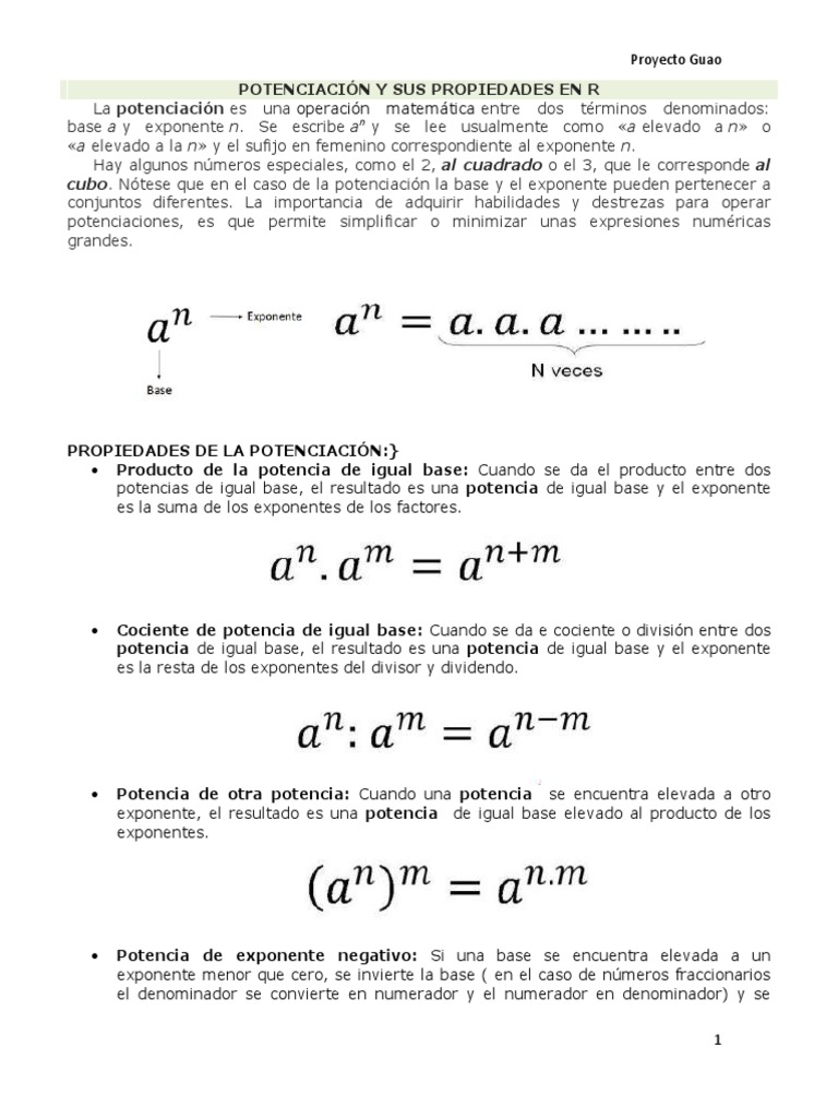 Potenciación y Sus Propiedades en R | PDF | Exponenciación | Multiplicación