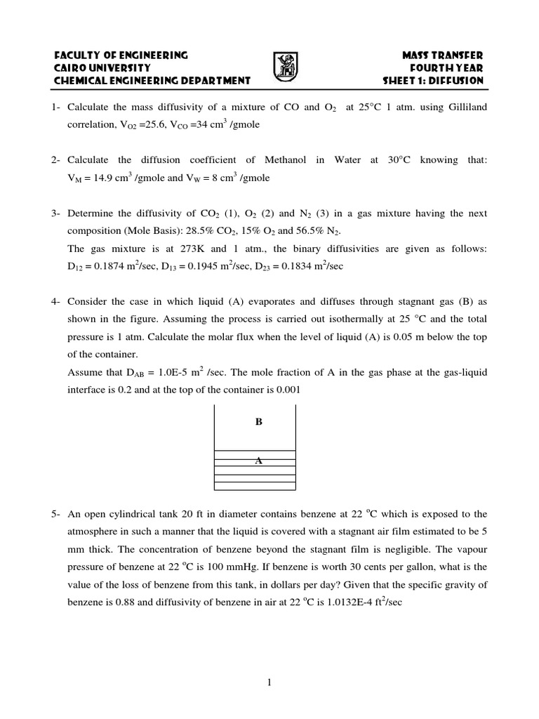 Faculty of Engineering Mass Transfer Cairo M5zncomnewuploads20131003pdfm5zn | PDF | Diffusion ...