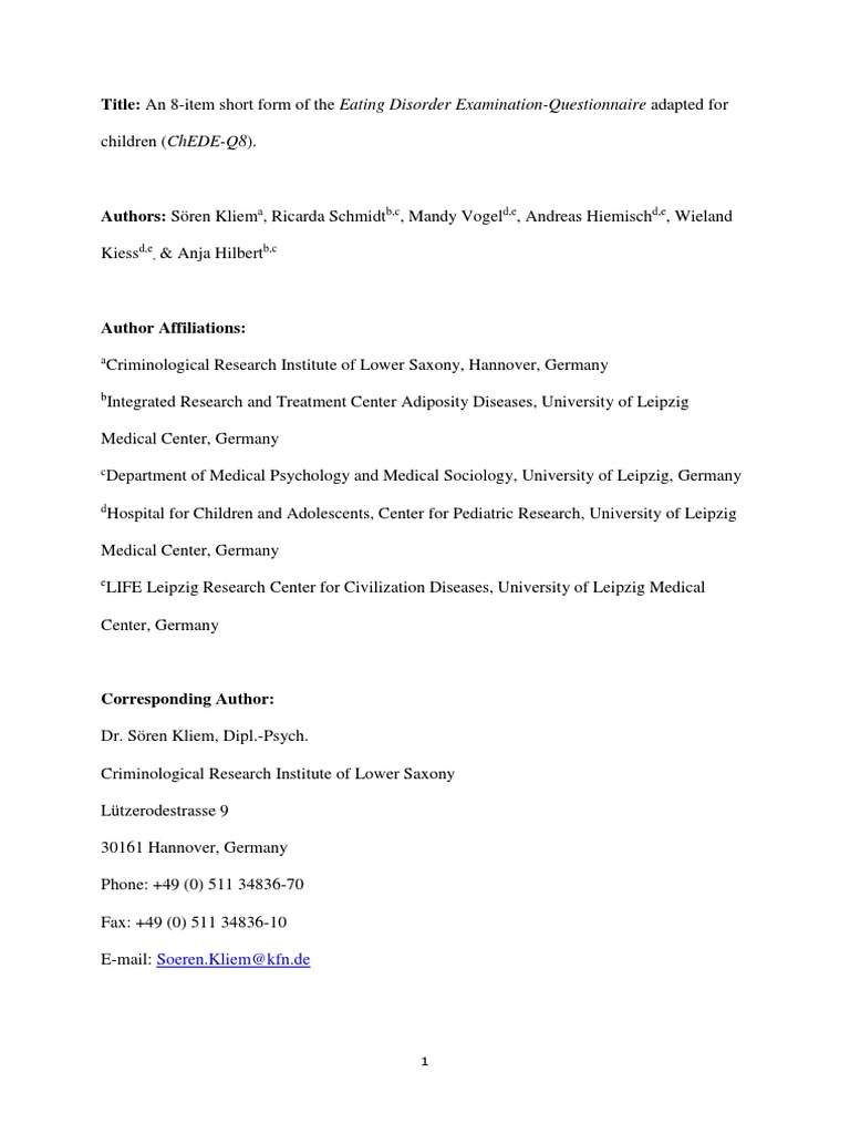 ChEDE-Q8: Short Form for Eating Disorders | PDF | Eating Disorder ...
