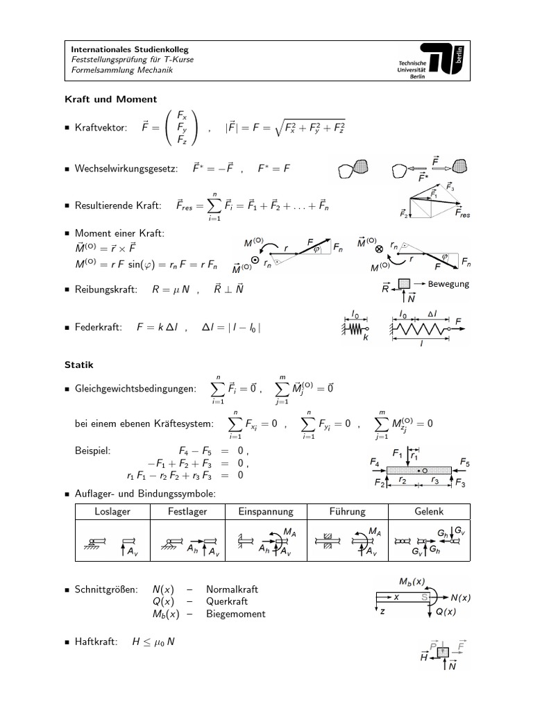 Formelsammlung Mechanik | PDF