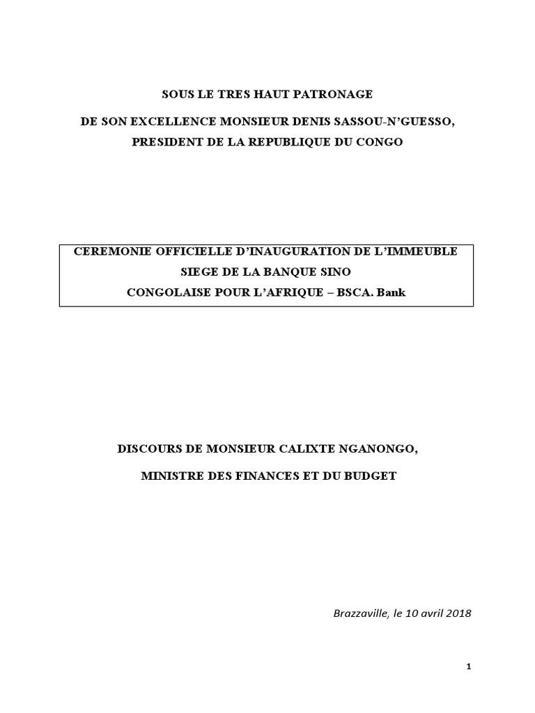 Inauguration de la BSCA à Brazzaville | PDF | Banques | République du Congo