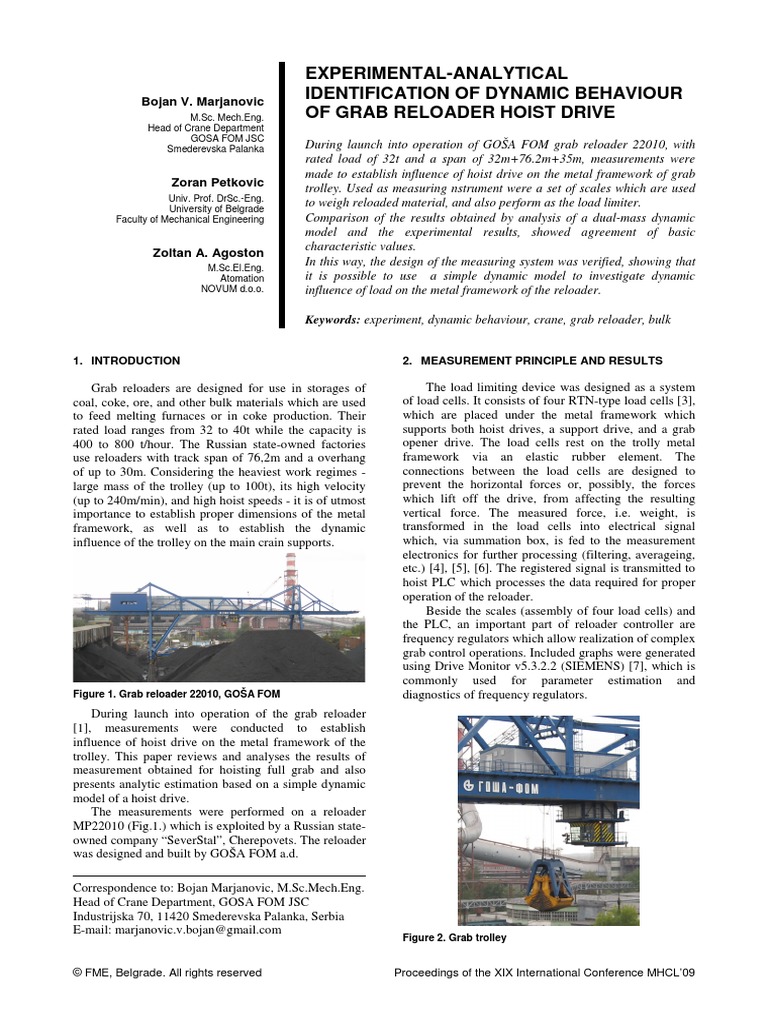 Experimental-Analytical Identification of Dynamic Behavior of Grab Re ...